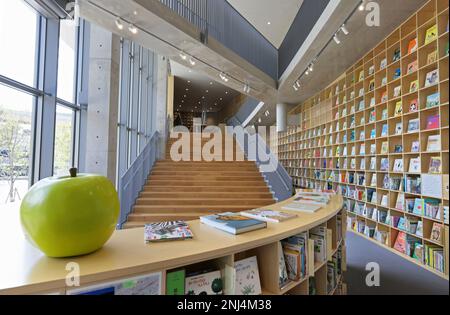 A photo shows a library "Kobe Children's Book Forest" designed by Tadao ...