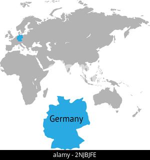 Die Karte von Deutschland ist Blau auf der Weltkarte markiert Stock ...