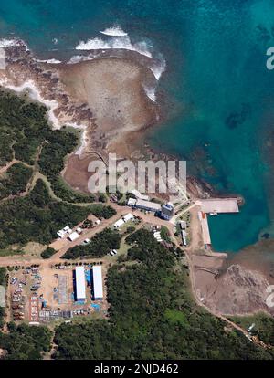 An aerial photo shows Mageshima Island in Iriomote City, Kagoshima ...