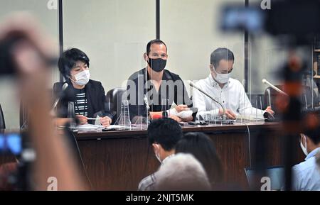 Vincent Fichot of France (C) attends a press conference after decision ...