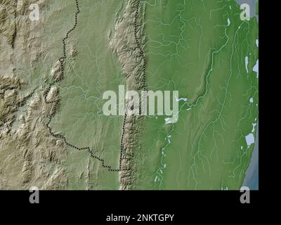 Lubombo, Bezirk Eswatini. Farbige Höhenkarte mit Seen und Flüssen ...