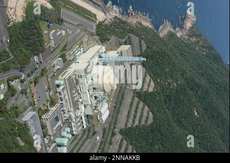 An aerial photo shows MONJU, a fast breeder reactor (FBR), in Tsuruga ...