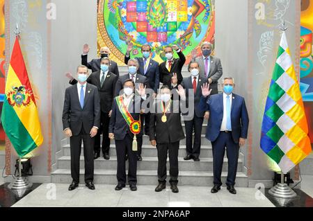 Presidents, from left, Bolivia's Luis Arce, Peru's Pedro Castillo ...
