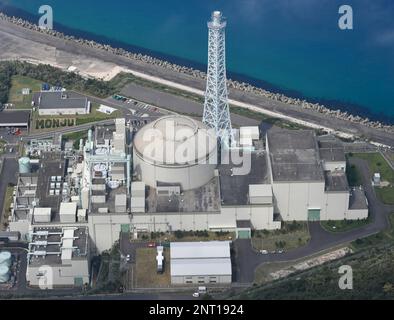 An aerial photo shows MONJU, a fast breeder reactor (FBR), in Tsuruga ...