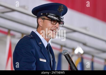 Brig. Gen. Scott Cain speaks during a change of command ceremony for ...