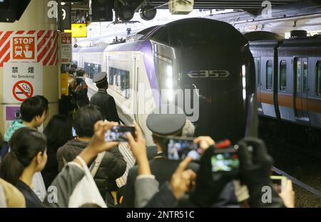 Limited express "FUJI EXCURSION" is pictured in Shinjuku Station in ...