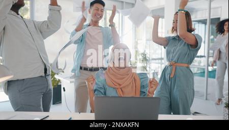 Feiern, gewinnen und Teamarbeit für Projekterfolg, -Leistung und -Ziele ...