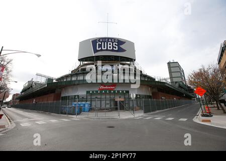 A general view of the exterior of Wrigley Field, home of the Chicago ...