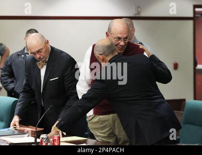 Retired Tampa Police captain Curtis Reeves, Jr., left, cries as he ...