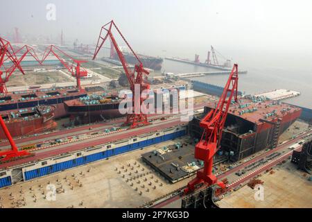 A view of the newly-constructed Jiangnan Changxing Shipbuilding Base at ...
