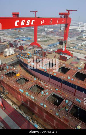 A view of the newly-constructed Jiangnan Changxing Shipbuilding Base at ...