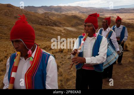 Aymara Indians from Pomata, Peru dance at the International Aymara ...