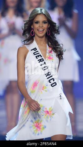 Miss Puerto Rico Mayra Matos Perez walks during the swimsuit event of ...