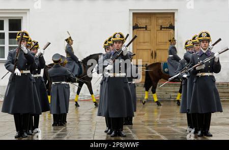 Kremlin guards parade during a ceremony of the Changing of the Guard ...