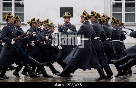 Kremlin guards parade during a ceremony of the Changing of the Guard ...