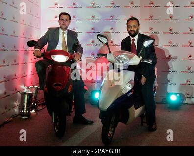 Ultra Motor Managing Director Ganesh Mahalingam poses with Velociti, a ...