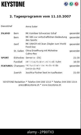 2. KEYSTONE Tagesprogramm fuer Donnerstag, 8. Februar 2007. INLAND Nyon ...