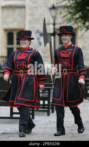 Yeoman Warder Moira Cameron, left, the first female Beefeater, poses ...