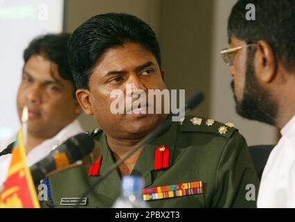 Sri Lankan defense spokesman Keheliya Rambukwella speaks during a media ...