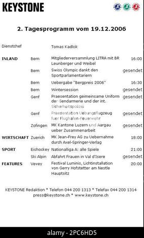 2. KEYSTONE Tagesprogramm fuer Dienstag, 20. Februar 2007. INLAND Bern ...