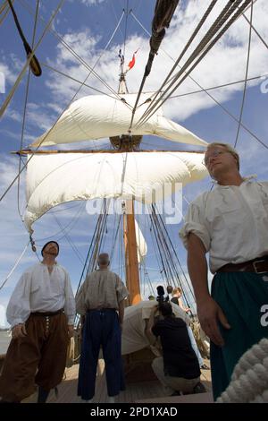 The Godspeed, a replica of one of the three ships that brought English ...