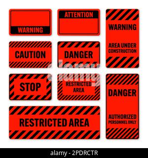 Verschiedene rote Warnschilder mit diagonalen Linien. Achtung-, Gefahr ...