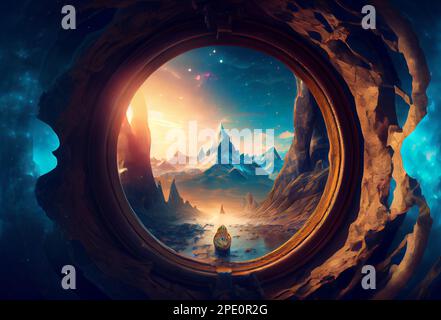 Zeitportal, Zeitreise, konzeptionelle Sci-Fi ai-generierte Illustration ...