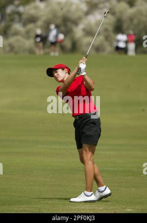 Aree Song, of South Korea, hits from the bunker on the 9th hole during ...