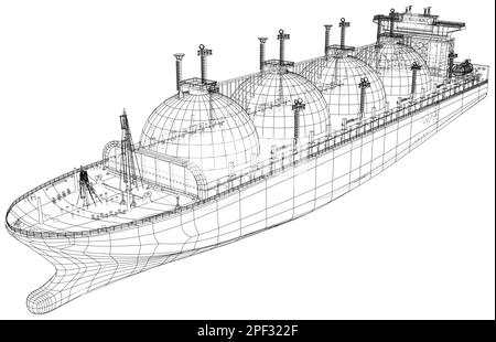Große Gastanker oder LNG-Tankschiffe. Vektordarstellung von 3D ...