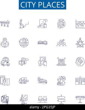 Stadt Orte Liniensymbole Zeichen gesetzt. Design-Sammlung von Town ...