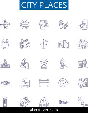 Stadt Orte Liniensymbole Zeichen gesetzt. Design-Sammlung von Town ...