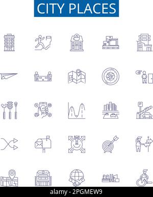 Stadt Orte Liniensymbole Zeichen gesetzt. Design-Sammlung von Town ...