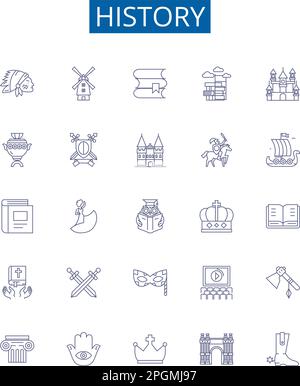 Symbolsammlung der Verlaufsstruktur. Vergangenheit, Zeitachse, Antike ...