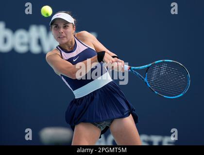 Viktoriya Tomova of Bulgaria returns to Danielle Collins during the ...