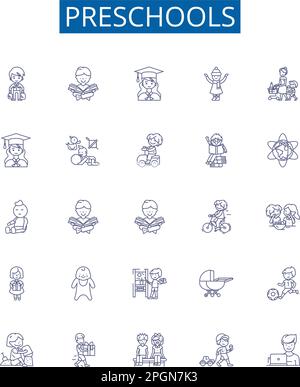 Vorschulkinder Liniensymbole Zeichen eingestellt. Design-Sammlung von ...