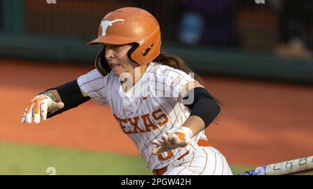 Texas left fielder Bella Dayton watches the Stephen F Austin pitch ...