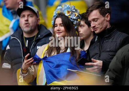 Ukrainian fans cheer prior to the start of the Euro 2024 group C ...