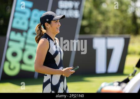 LIV Golf Broadcast member, Su-Ann Heng on the 17th hole during the pro ...