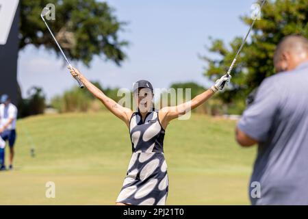 LIV Golf Broadcast member, Su-Ann Heng on the 17th hole during the pro ...