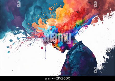 Die Explosion der Farben eines Künstlers im Konzept der Kreativität und Kunstinspirierung ...