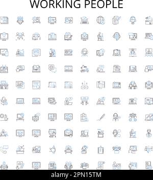 Die Symbolsammlung wird von arbeitenden Personen umrissen. Arbeit ...