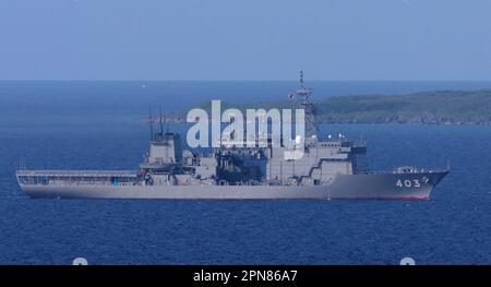 Crew members of the Chihaya, a submarine rescue ship of the Japan ...