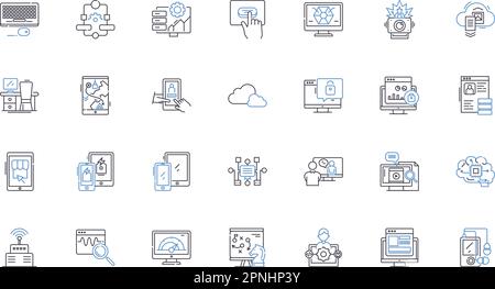Sammlung von Neuralnerks-Liniensymbolen. Künstlich, Intelligenz, Gehirn, Berechnung, Nerks ...
