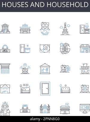 Symbolsammlung für Häuser und Haushaltslinien. Wohnort, Zuhause ...