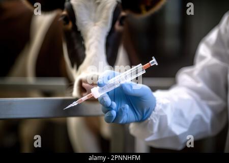 Nahaufnahme eines nicht erkennbaren Tierarztes in Latexhandschuhen ...