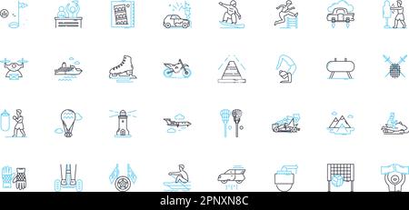 Lustige lineare Icons zum Verfolgen. Abenteuer, Freude, Erholung ...