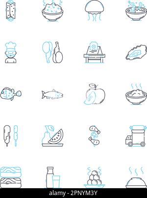 Smorgasbord - Lineare Symbole festgelegt. Buffet, Festmahl, Vielfalt ...