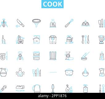 Lineare Koch-Symbole eingestellt. Saute, Grill, Backen, Köcheln, Braten ...