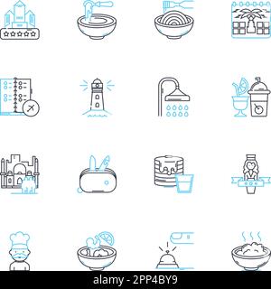 Dinner lineare Symbole gesetzt. Festmahl, Teller, Essen, Essen, Küche ...