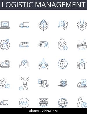 Sammlung der Liniensymbole für das Logistikmanagement. Lieferkette, Distributionsplan ...